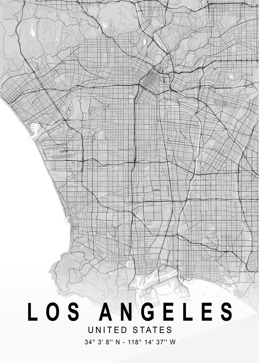 'Los Angeles Light Map' Poster, picture, metal print, paint by ...