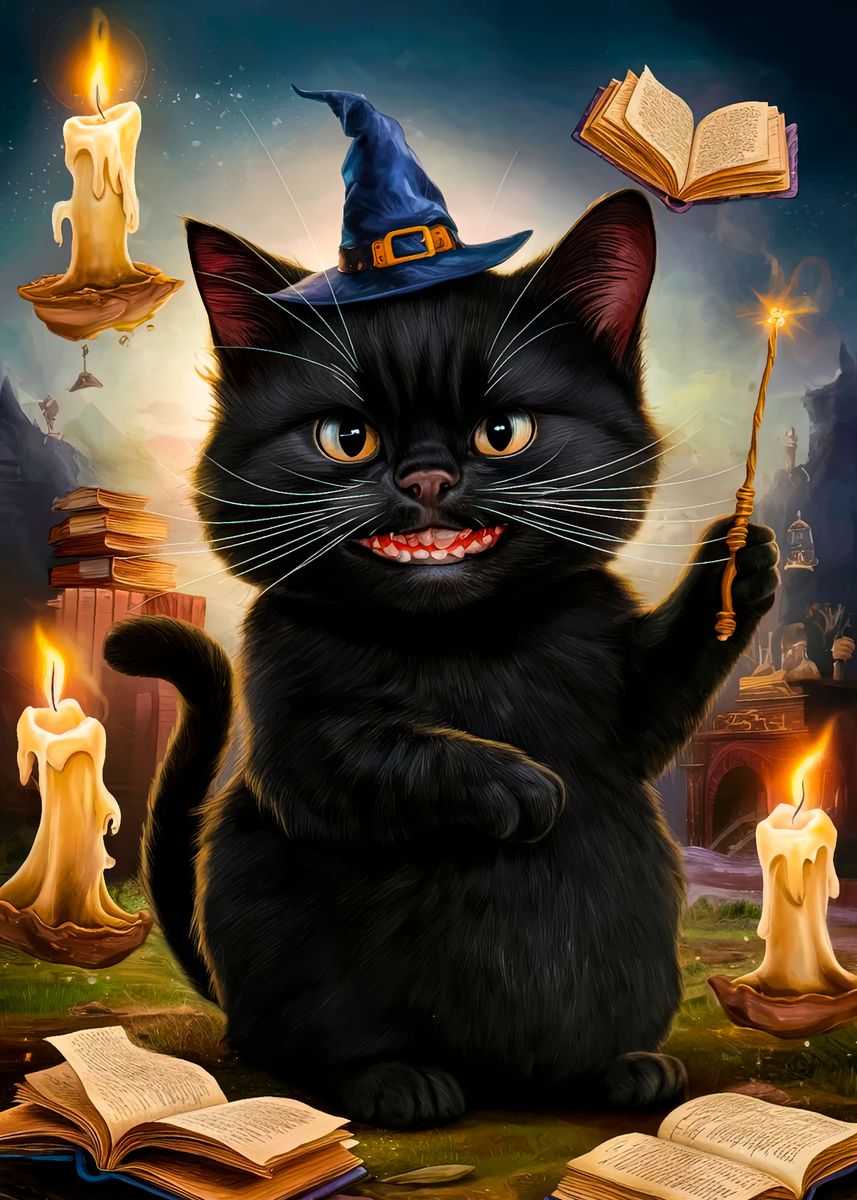 'Wizard Cat' Poster, picture, metal print, paint by Reflection Quotes ...