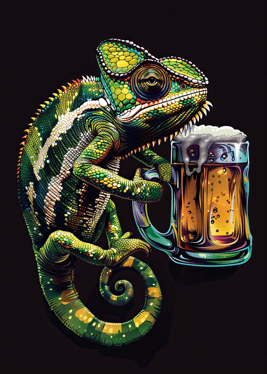 'Chameleon Beer' Poster, picture, metal print, paint by Hexor | Displate