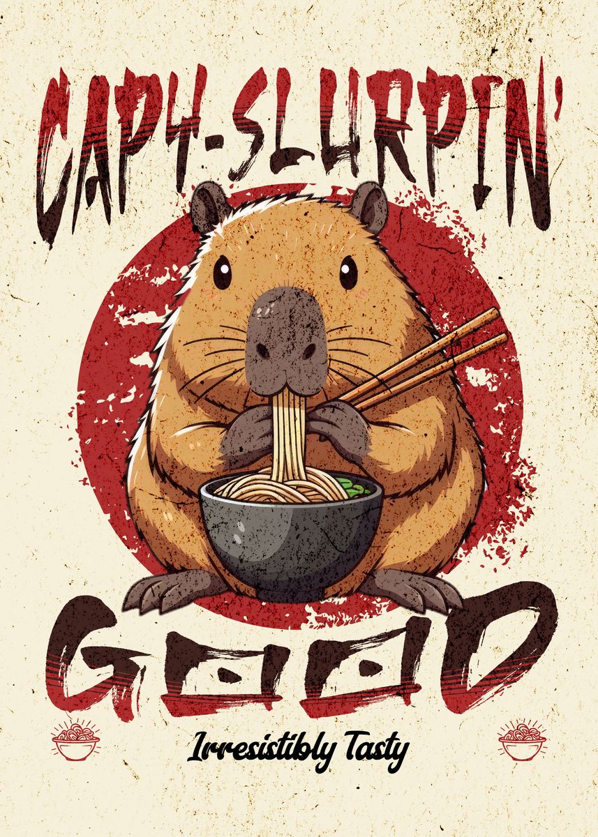 'Capybara Eating Ramen' Poster, picture, metal print, paint by Quirky ...
