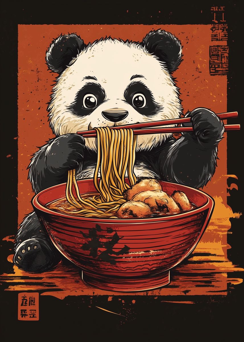 'Panda Ramen Japan' Poster, picture, metal print, paint by Wana Gin ...