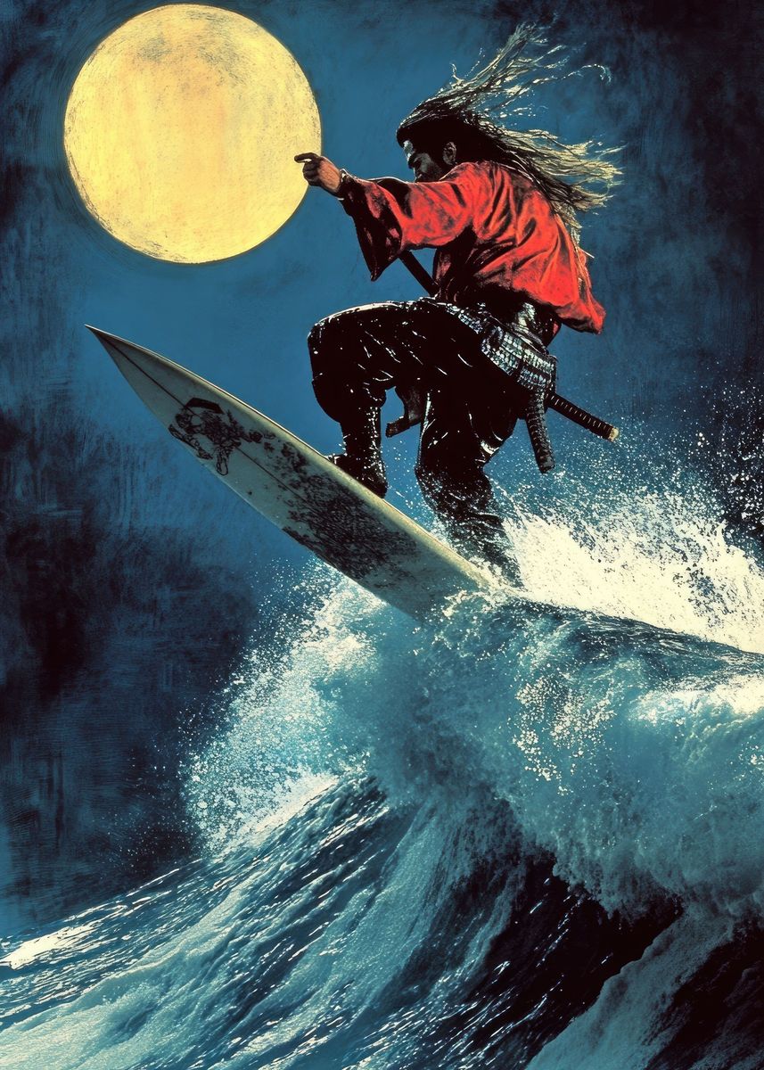 'samurai surfing' Poster, picture, metal print, paint by Rachanin ...