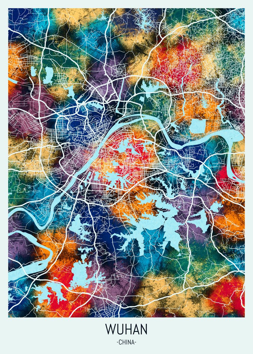 'Wuhan China Map' Poster, picture, metal print, paint by Towseef Dar ...