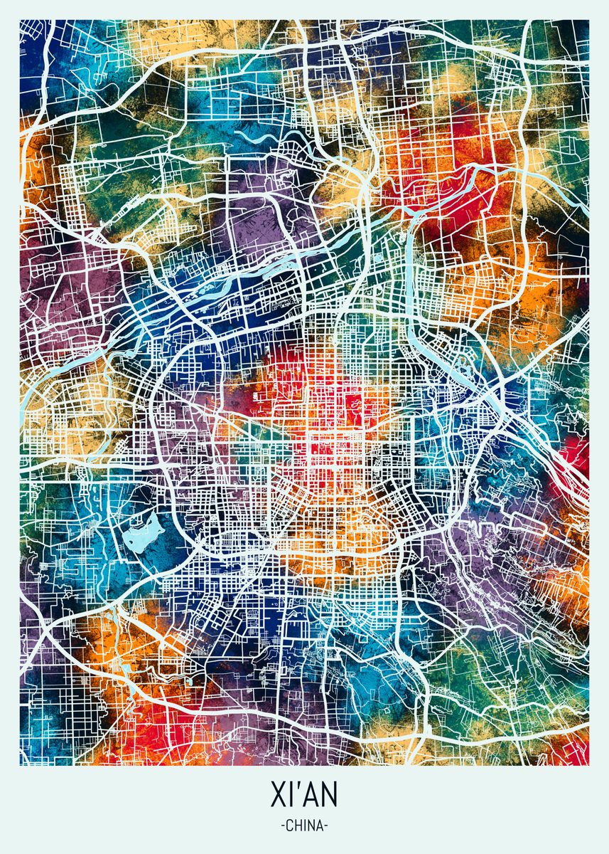 'XiAn China Map' Poster, picture, metal print, paint by Towseef Dar ...