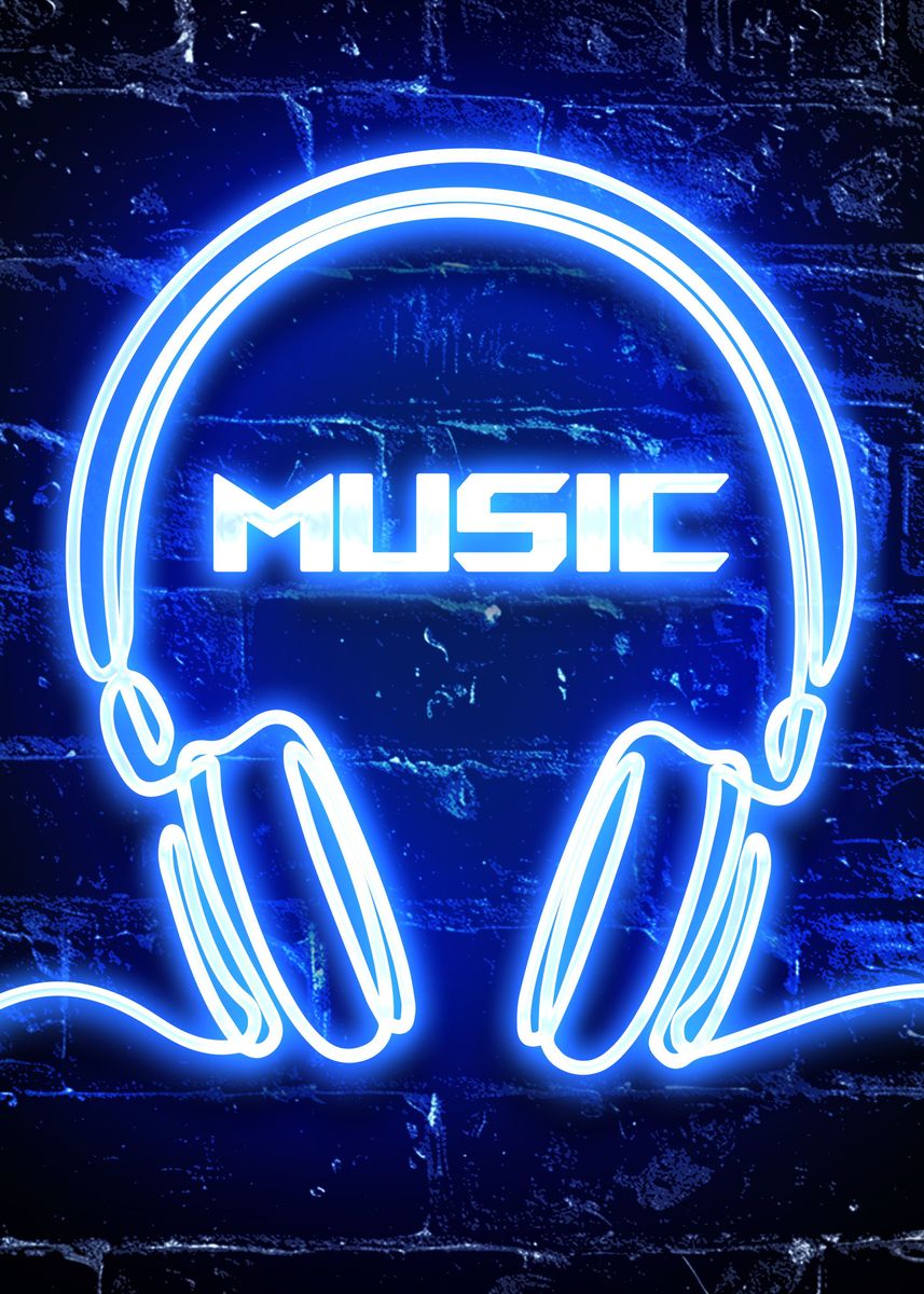 'Music lover neon poster' Poster, picture, metal print, paint by Kitty ...