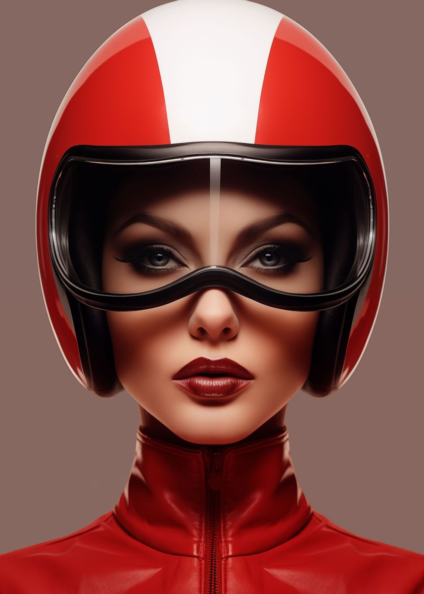'Woman in red racing helmet' Poster, picture, metal print, paint by ...