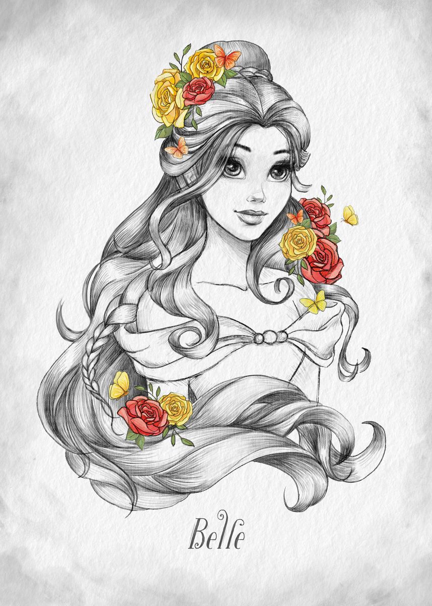'Belle Pencil Floral' Poster, picture, metal print, paint by Disney ...