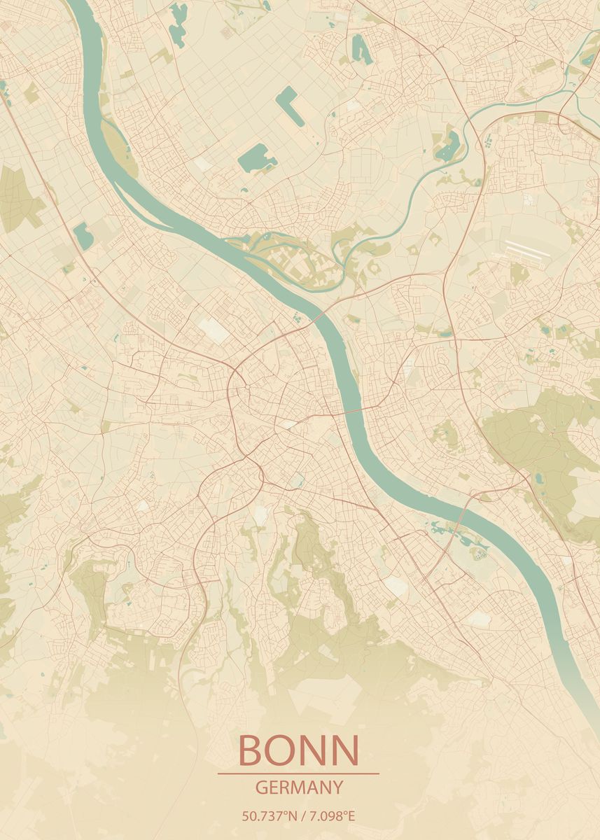 'Bonn Germany City Map' Poster, picture, metal print, paint by Wall Art ...