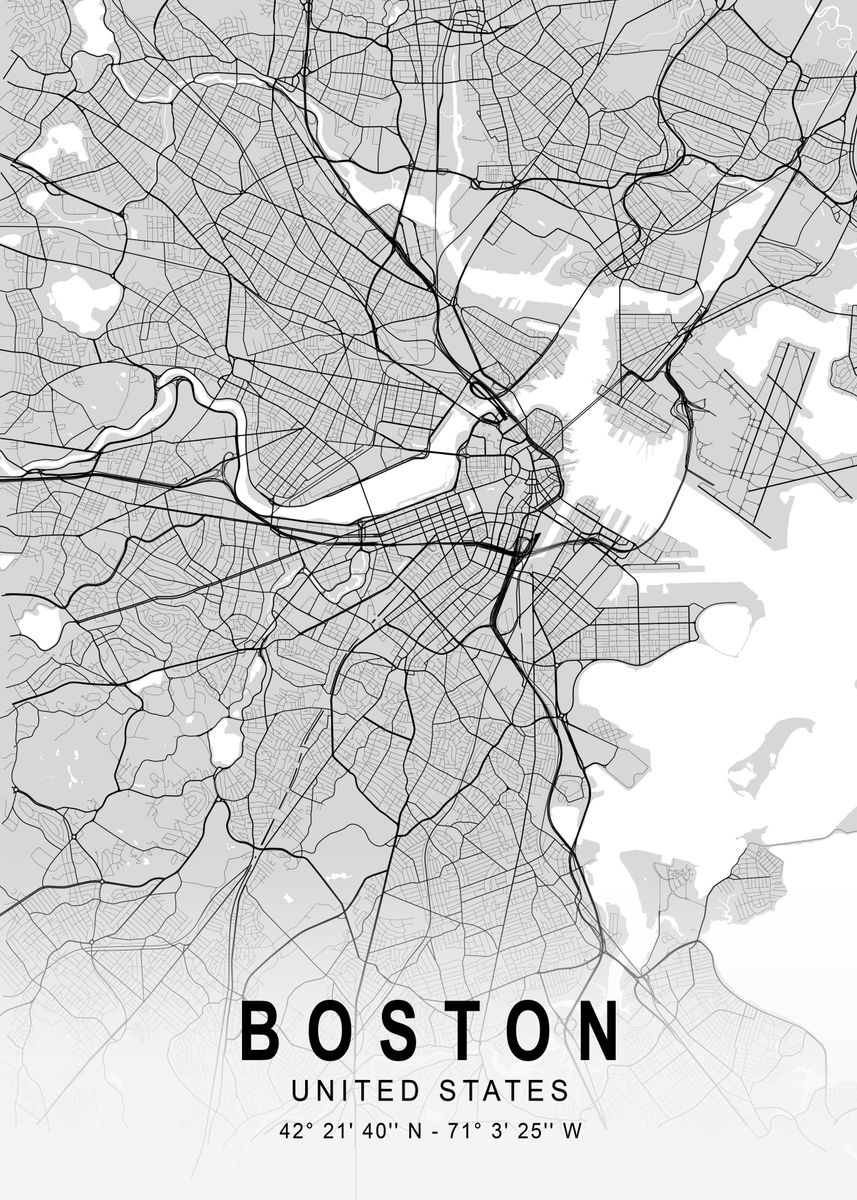 'Boston Light Map' Poster, picture, metal print, paint by DesignerMind ...