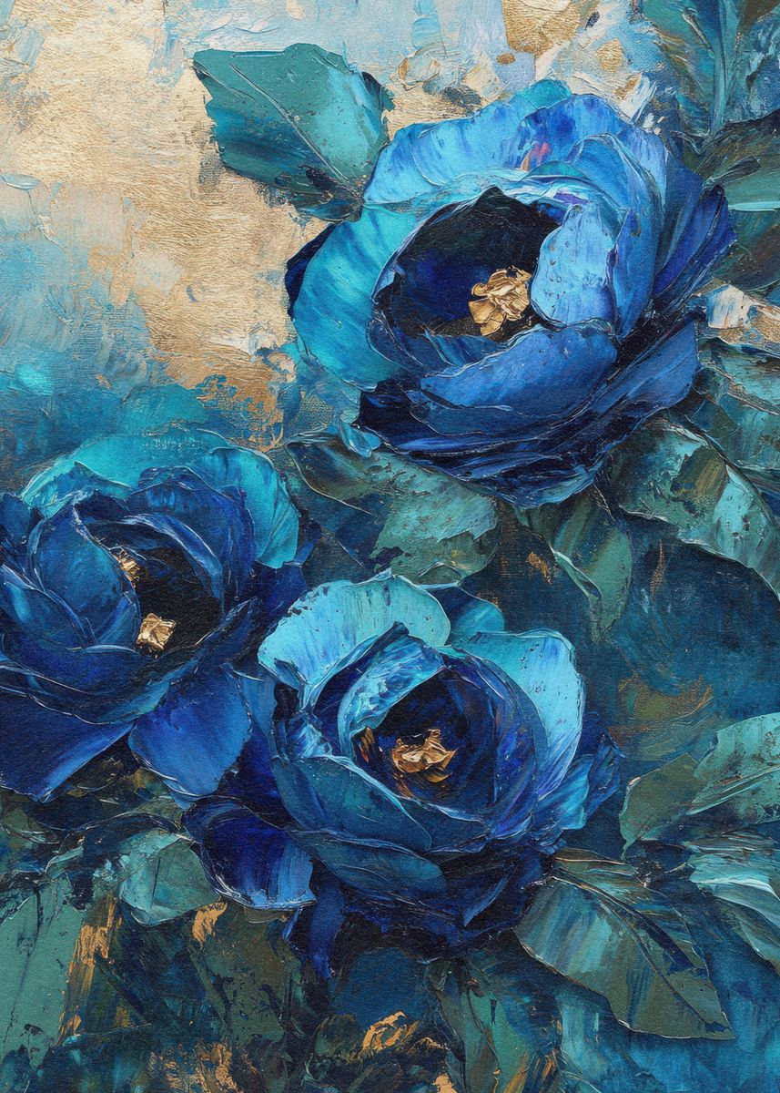 'Blue Roses Oil Painting' Poster, picture, metal print, paint by Mircea ...