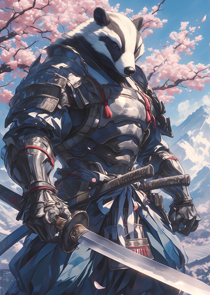 'Samurai Badger Vigilance' Poster, picture, metal print, paint by ...