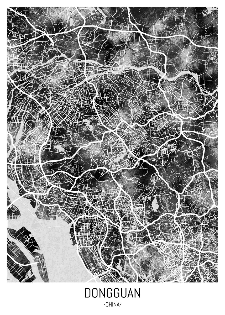 'Dongguan China City Map' Poster, picture, metal print, paint by ...
