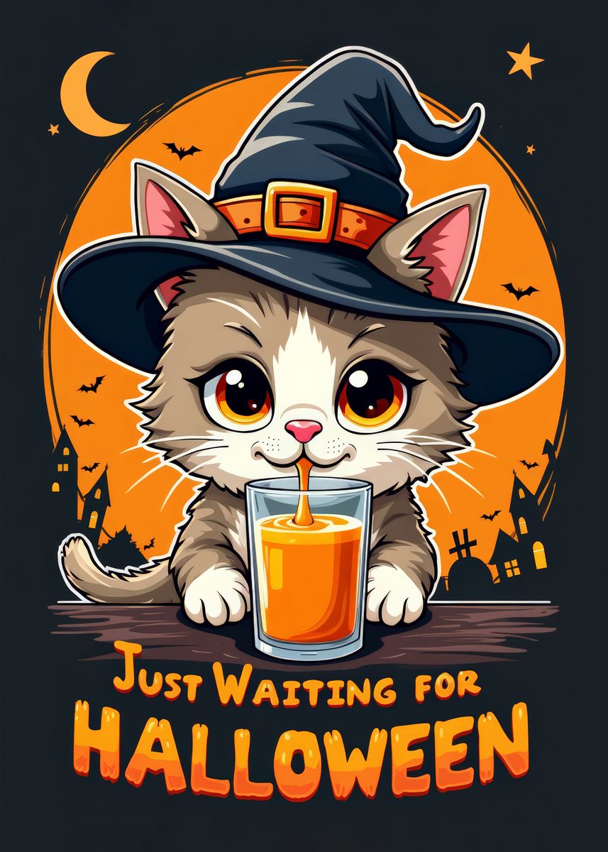 'Cute Kitty in Halloween ' Poster, picture, metal print, paint by The ...