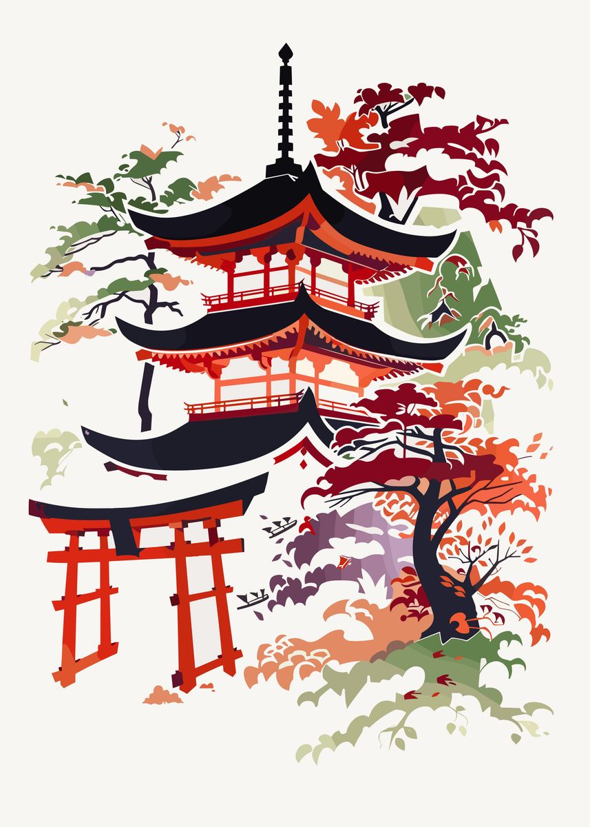 'Dojo Torii Retro Japanese' Poster, picture, metal print, paint by Kai ...