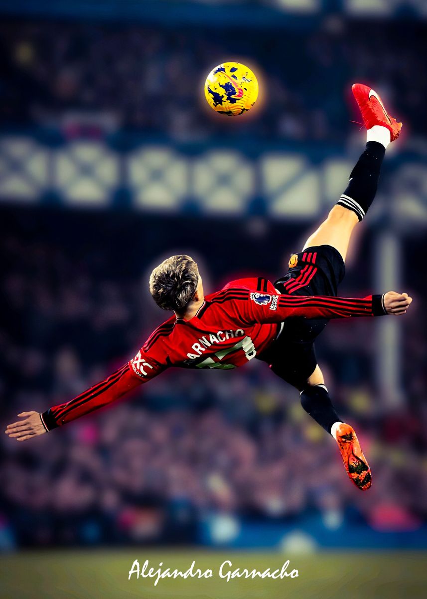 'Garnacho Bicycle Kick' Poster, picture, metal print, paint by Gaming ...