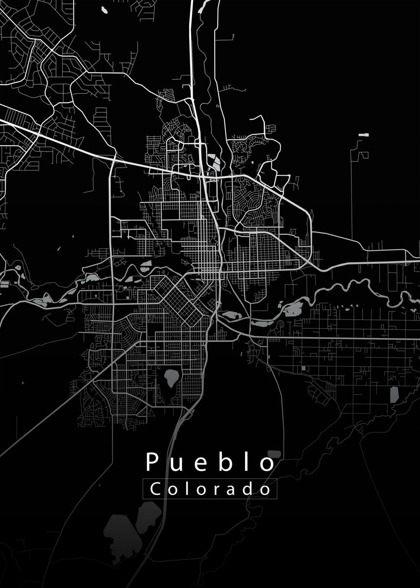 'Pueblo Colorado City Map' Poster, picture, metal print, paint by ...