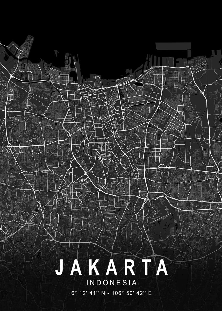 'Jakarta Dark Map' Poster, picture, metal print, paint by DesignerMind ...