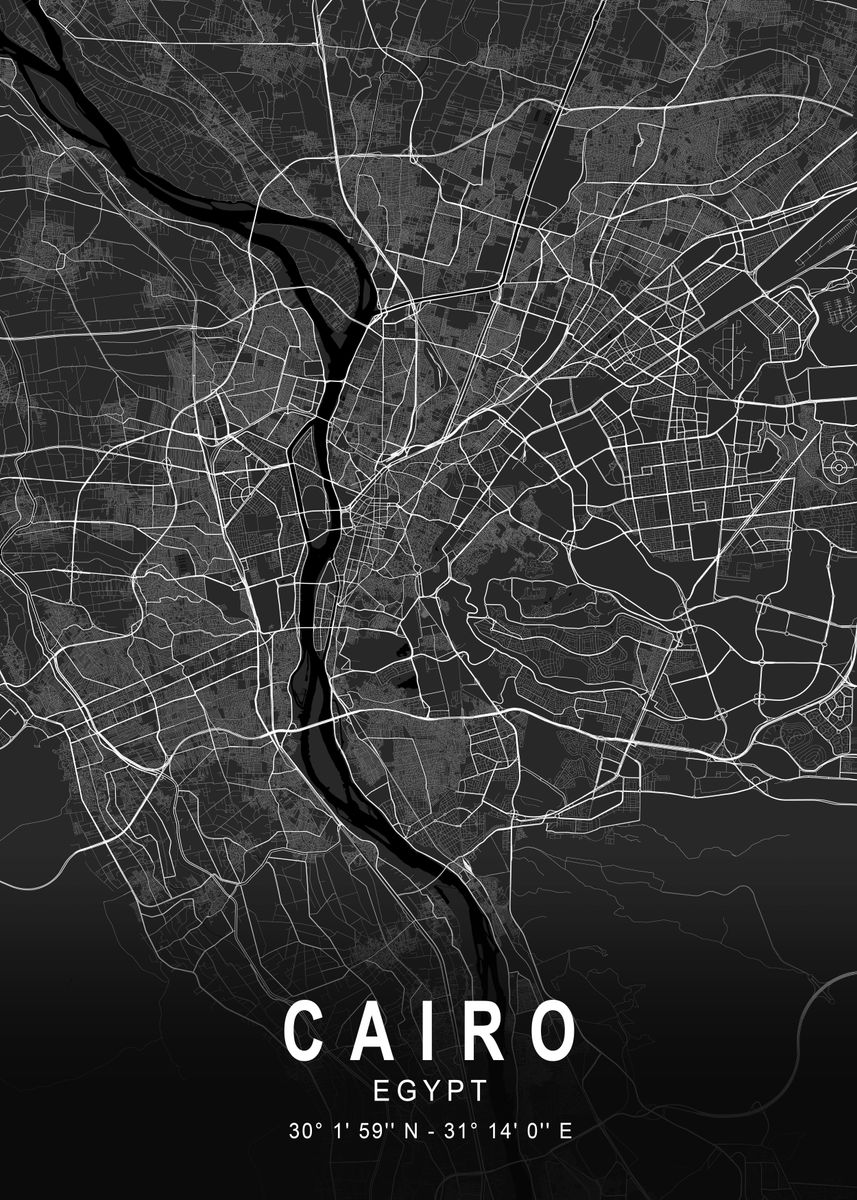 'Cairo Dark Map' Poster, picture, metal print, paint by DesignerMind ...