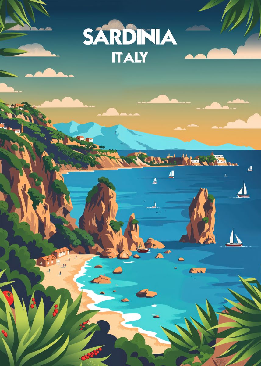 'Sardinian Coastline' Poster, picture, metal print, paint by Powerful ...