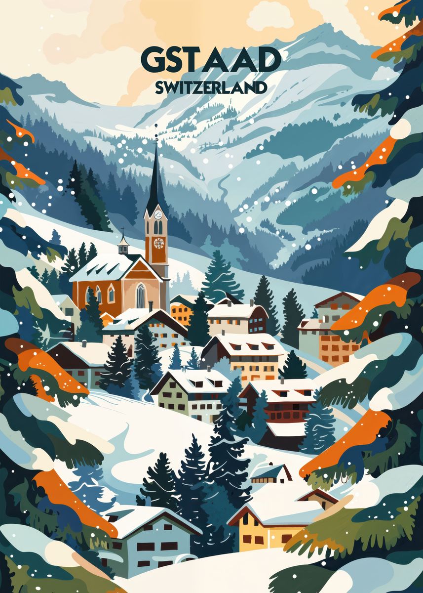 'Winter in Gstaad' Poster, picture, metal print, paint by Powerful ...