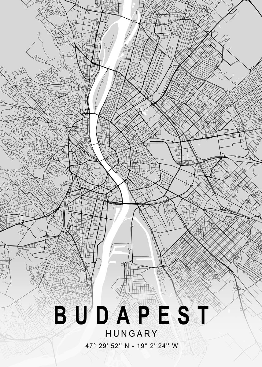 'Budapest Light Map' Poster, picture, metal print, paint by ...