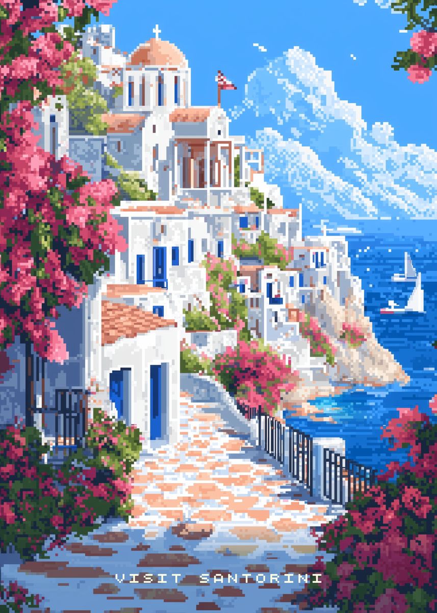 'Visit Santorini' Poster, picture, metal print, paint by Brian Midnite ...