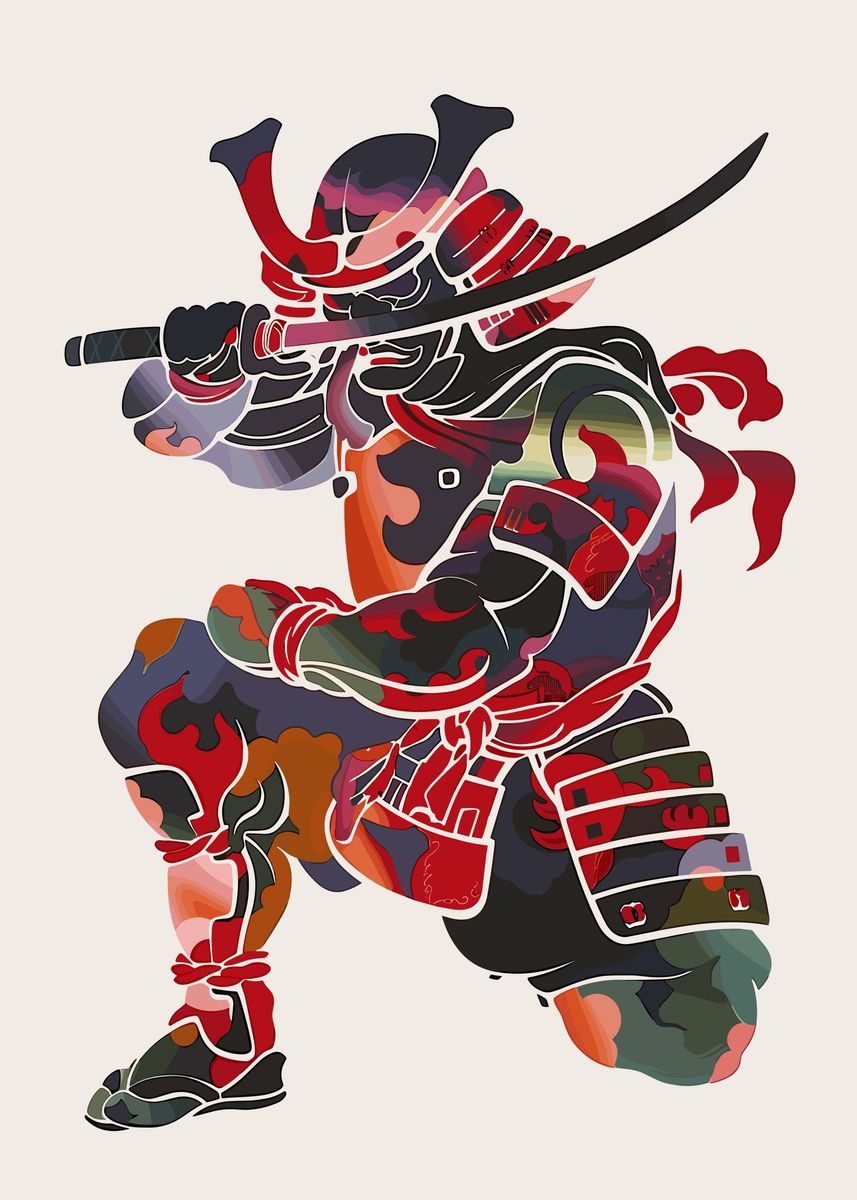 'Samurai Retro Japanese' Poster, picture, metal print, paint by Kai ...