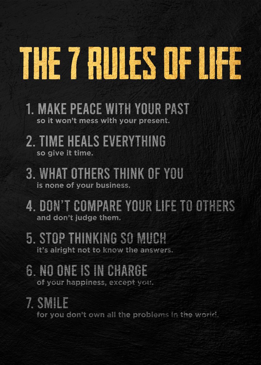 'the 7 rules of life' Poster, picture, metal print, paint by Metal ...