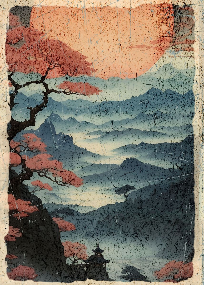 'Vintage Japan Landscape' Poster, picture, metal print, paint by Quirky ...