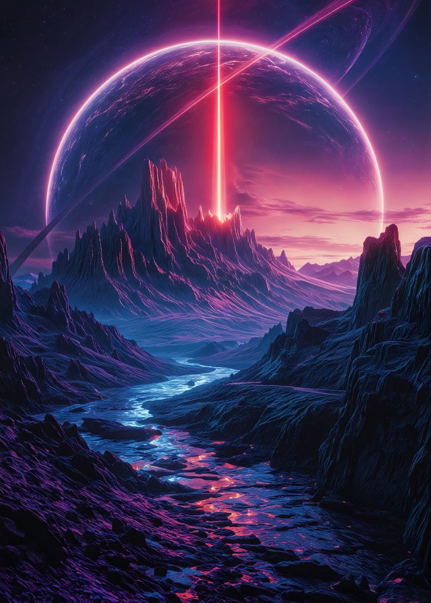 'Neon Cosmic Beacon' Poster, picture, metal print, paint by SpaceVision ...