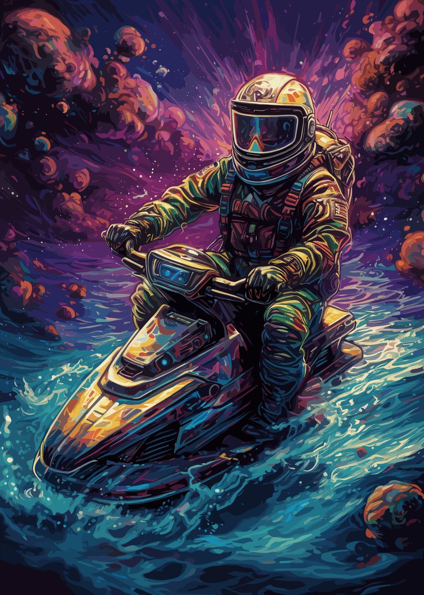 'Jet Ski Astronaut Space' Poster, picture, metal print, paint by ...