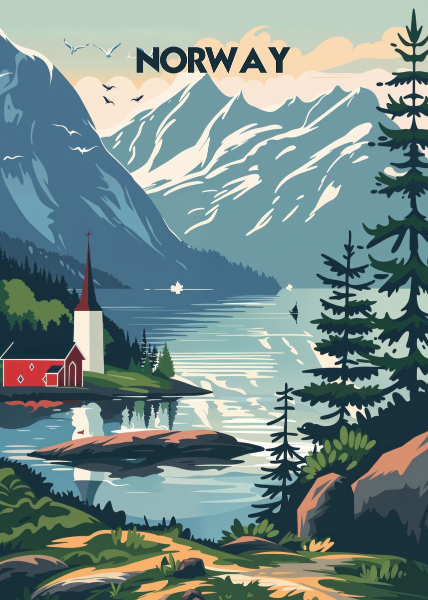 'Norwegian Fjordscape' Poster, picture, metal print, paint by Powerful Words | Displate