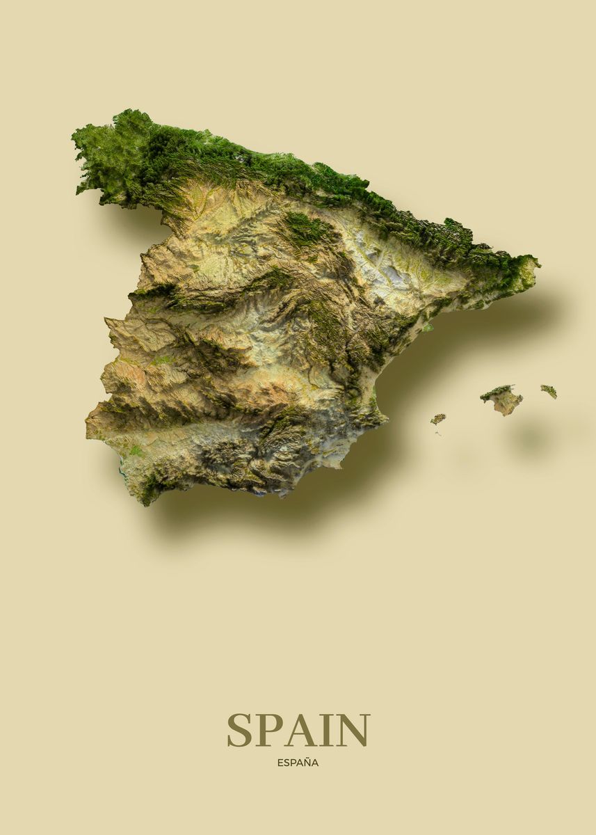 'Spain Relief Map' Poster, picture, metal print, paint by Arturo Vivo ...