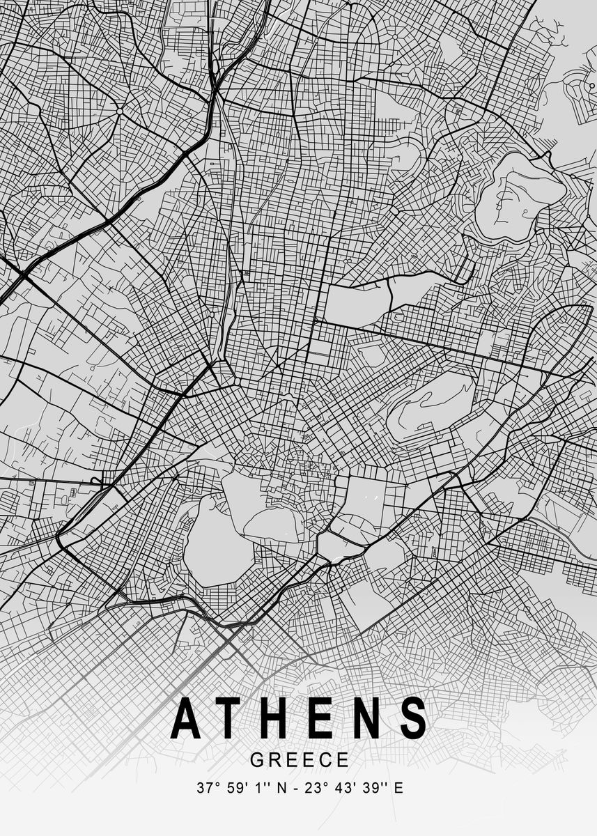 'Athens Light Map' Poster, picture, metal print, paint by DesignerMind ...
