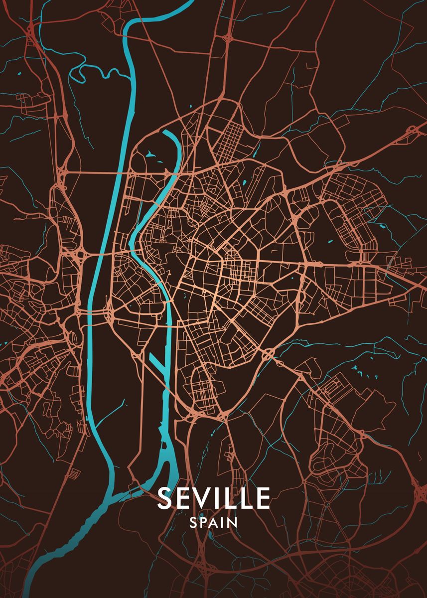 'Seville City Map' Poster, picture, metal print, paint by Miracle ...