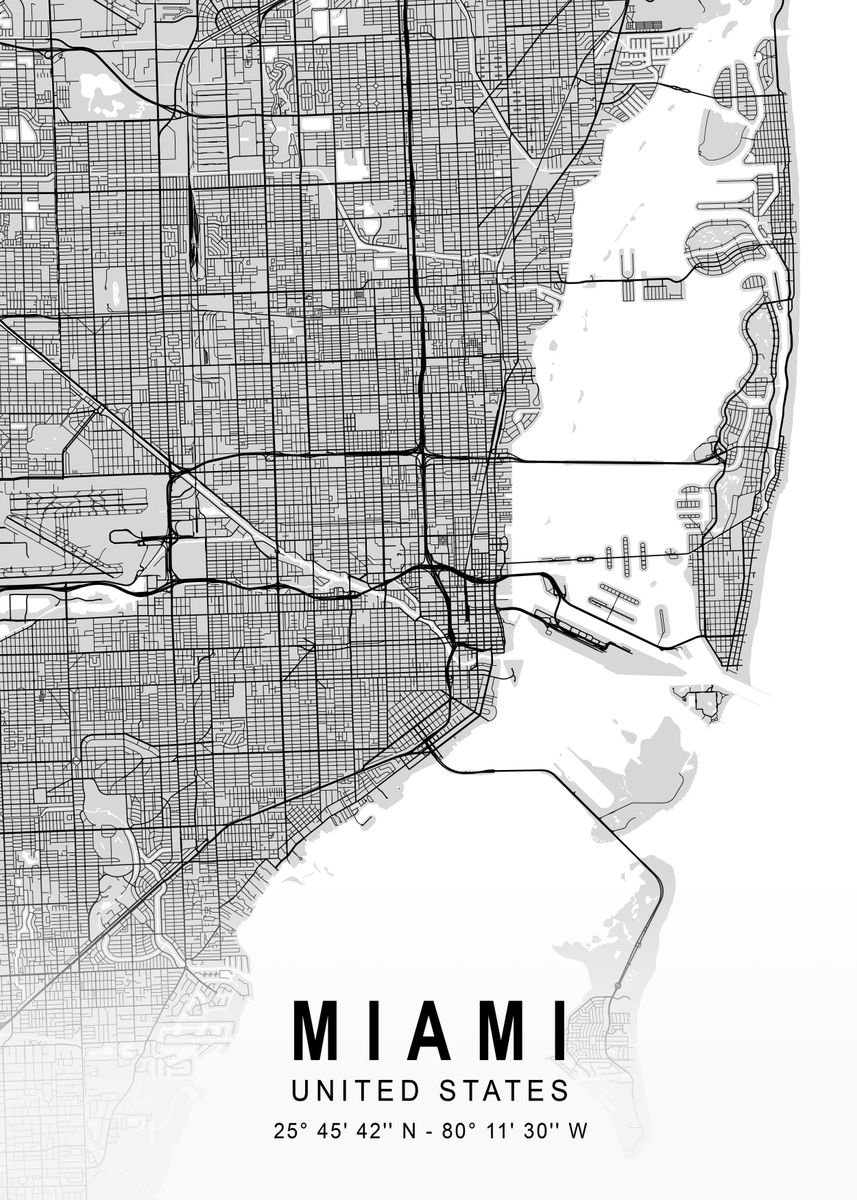 'Miami Light Map' Poster, picture, metal print, paint by DesignerMind ...
