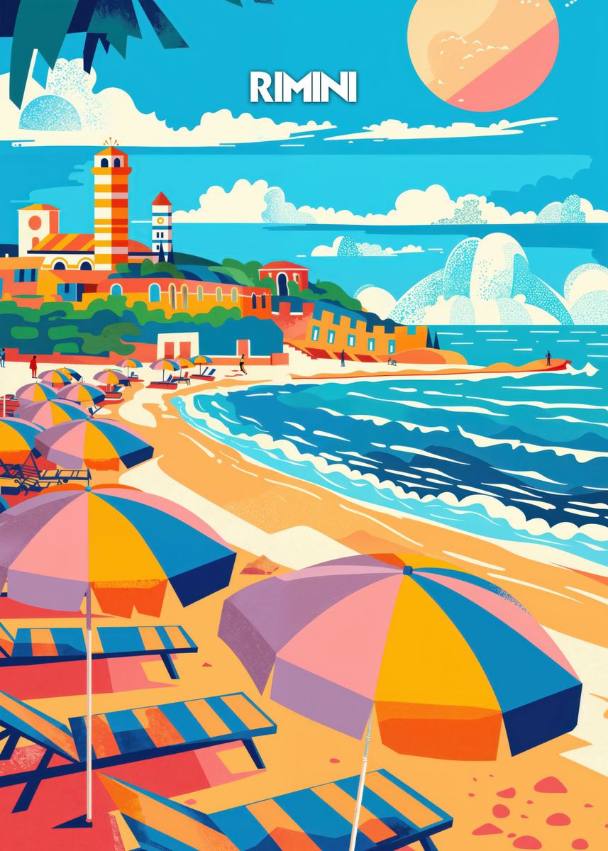 'Rimini Beach Bliss' Poster, picture, metal print, paint by Powerful ...