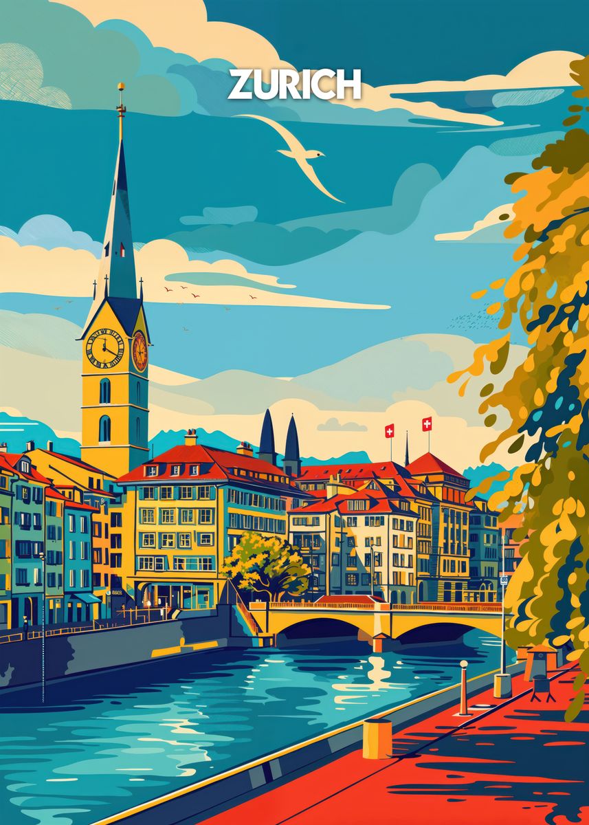 'Zurich Serenity' Poster, picture, metal print, paint by Powerful Words ...