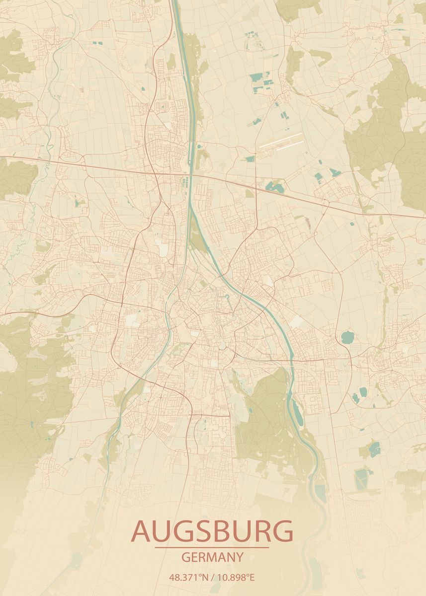 'Augsburg Germany City Map' Poster, picture, metal print, paint by Wall ...