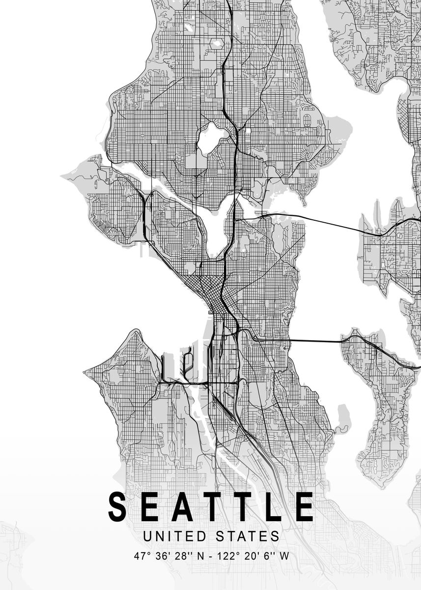 'Seattle Light Map' Poster, picture, metal print, paint by DesignerMind ...