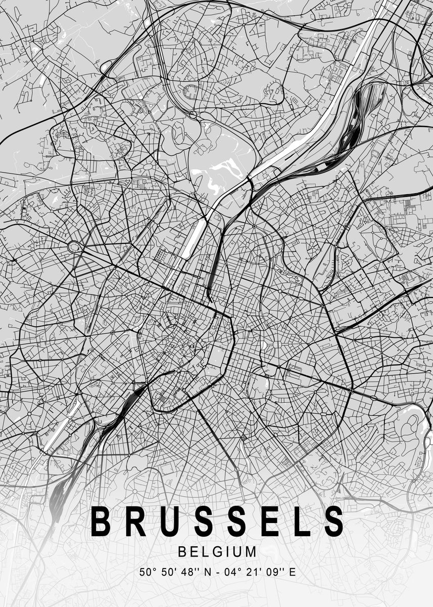 'Brussels Light Map' Poster, picture, metal print, paint by ...