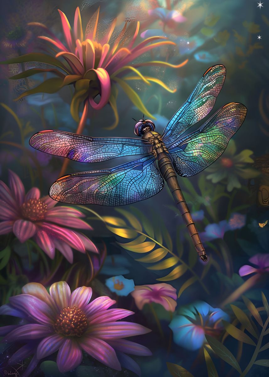 'Dragonflys Magic' Poster, picture, metal print, paint by Rawbin | Displate