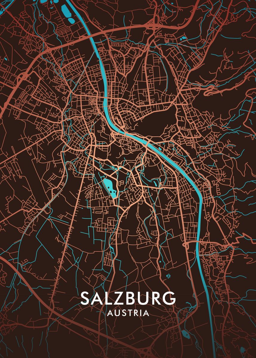 'Salzburg City map' Poster, picture, metal print, paint by Miracle ...
