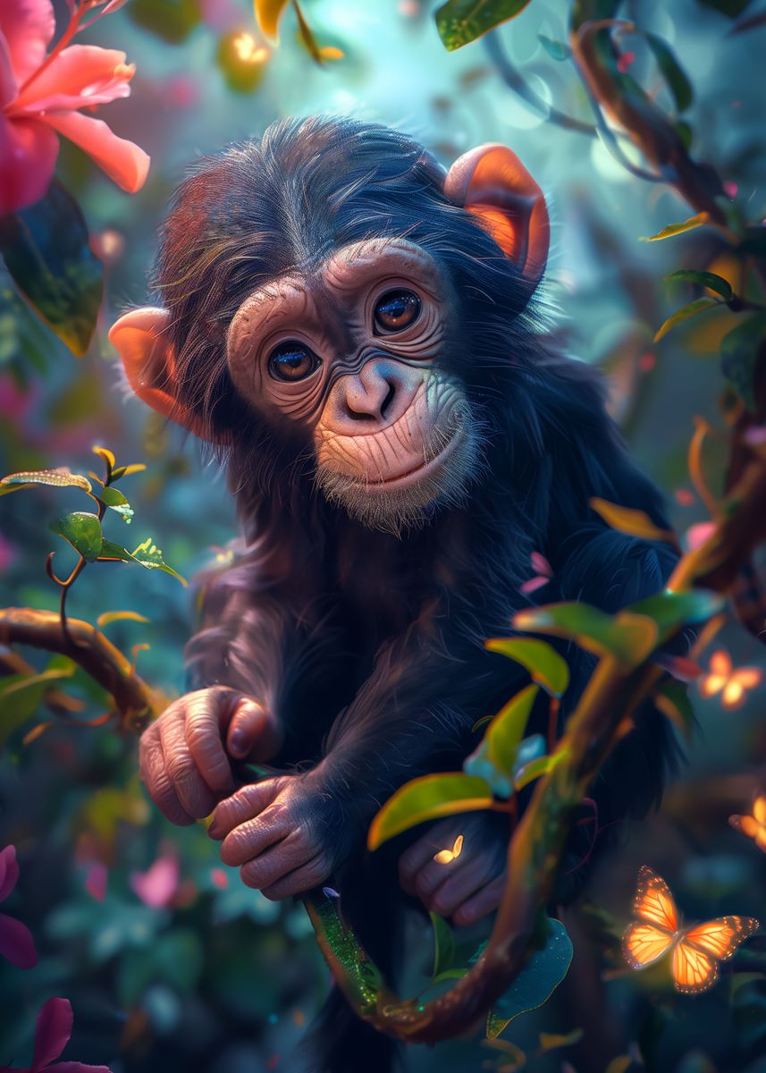 'Cute baby chimpanzee' Poster, picture, metal print, paint by Aryan ...