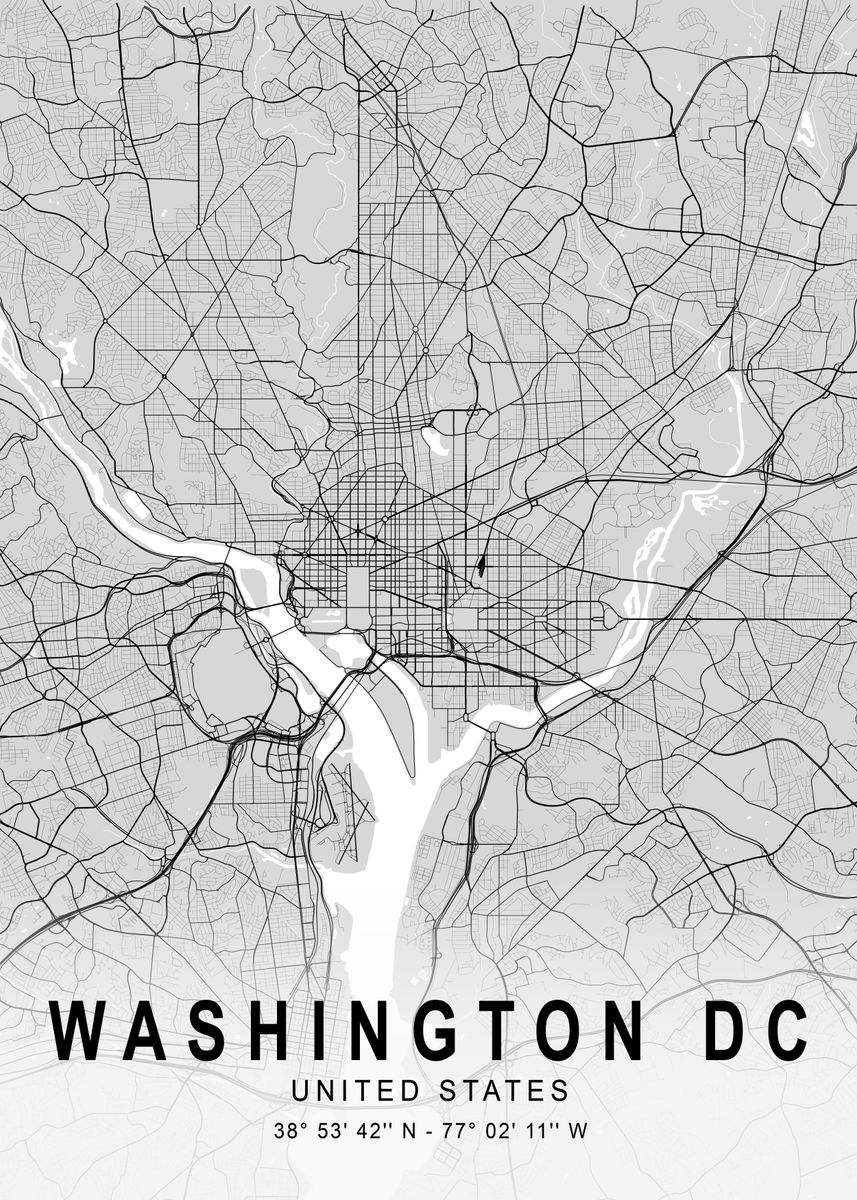 'Washington DC Light Map' Poster, picture, metal print, paint by ...