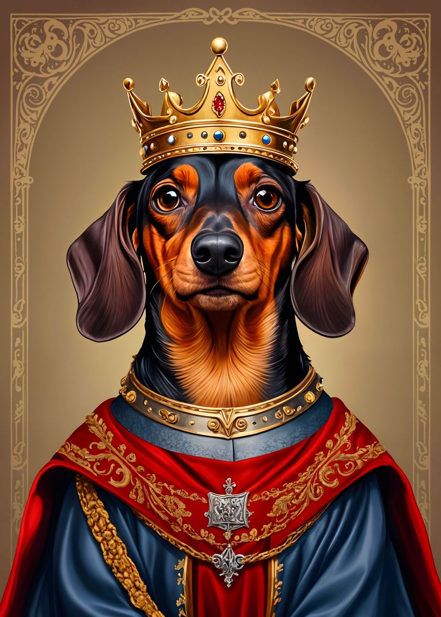 'Dachshund Dog King' Poster, picture, metal print, paint by Illust Artz ...