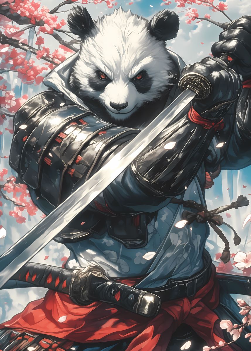 'Panda Samurai Sword' Poster, picture, metal print, paint by Joshua T ...