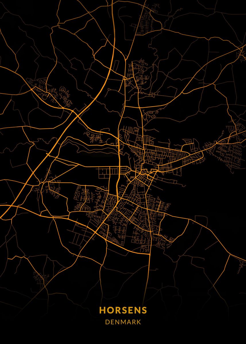 'Horsens City Map Gold' Poster, picture, metal print, paint by Trulaf ...
