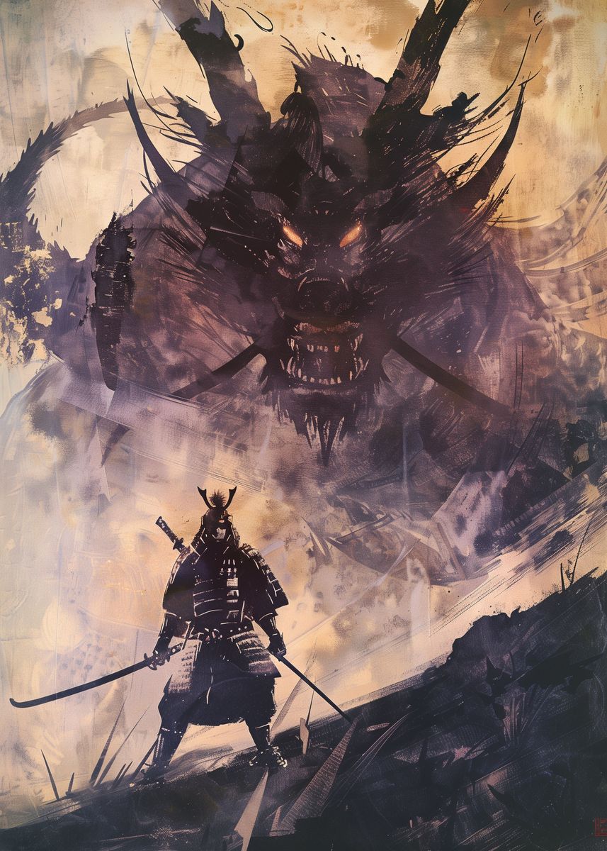 'Japanese Samurai Dragon' Poster, picture, metal print, paint by ...
