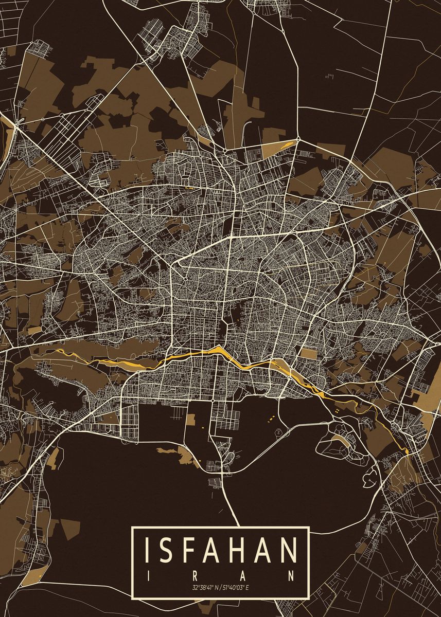 'Isfahan City Map Iran Past' Poster, picture, metal print, paint by ...